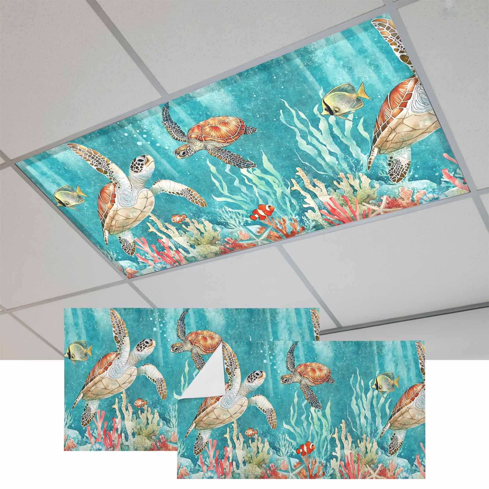 Brown Sea Turtle Coastal Magnetic Fluorescent Light Covers for Ceiling ...