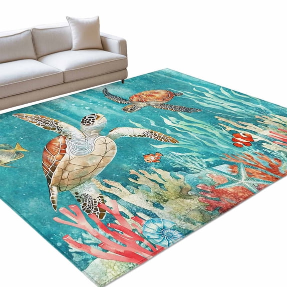 Brown Sea Turtle Coastal Washable Rug 2.7x5 Area Rug for Living Room ...