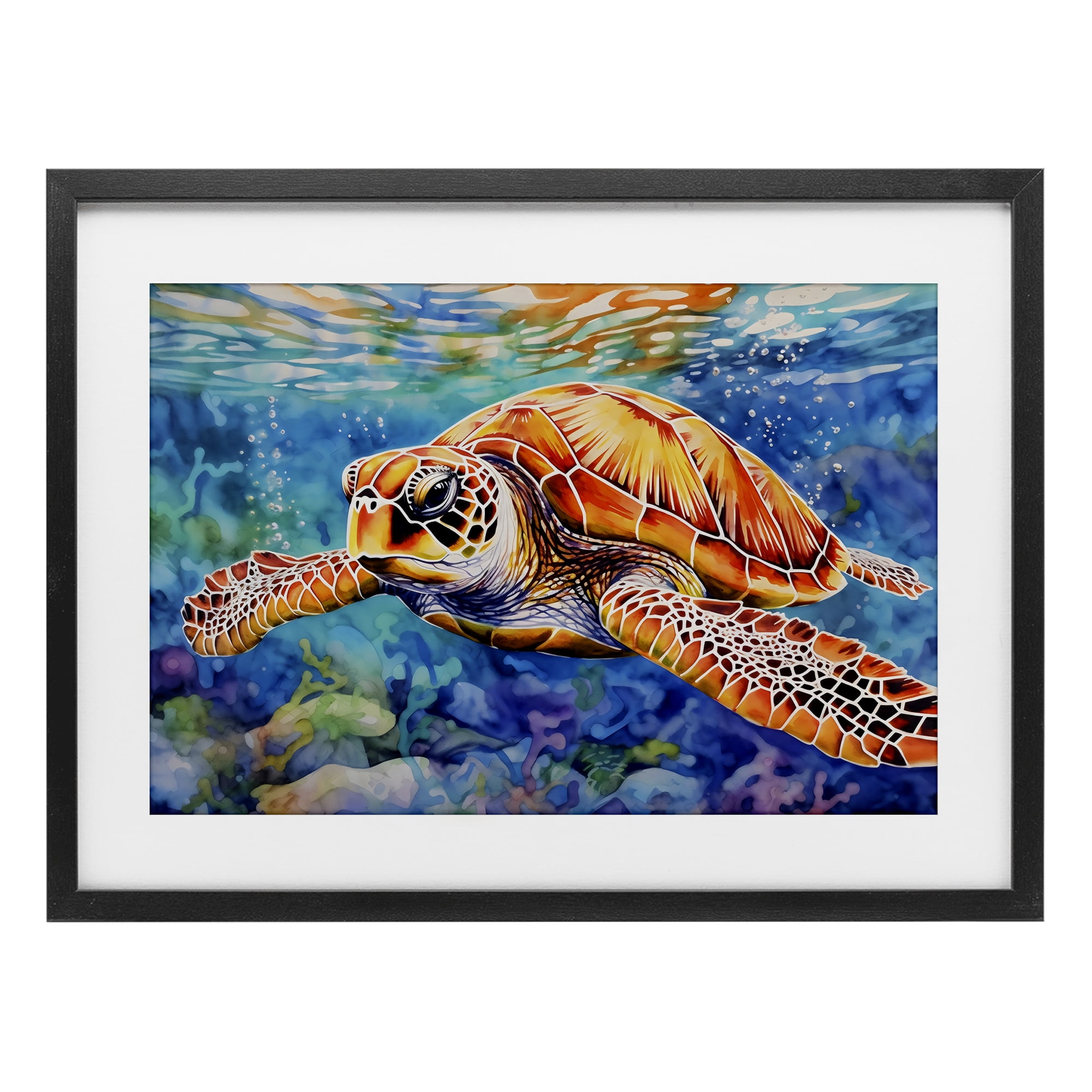 Stupell Industries Brown Sea Turtle Under Surface Black Framed Print ...
