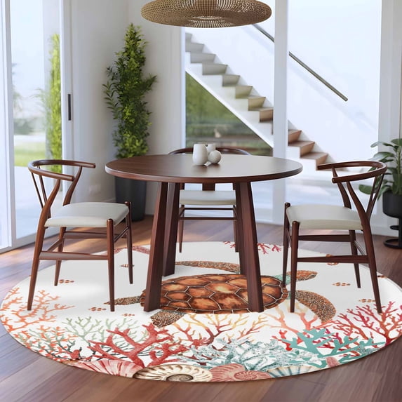 Brown Sea Turtles 5ft Round Rug for Dining Table for 4 People Under ...