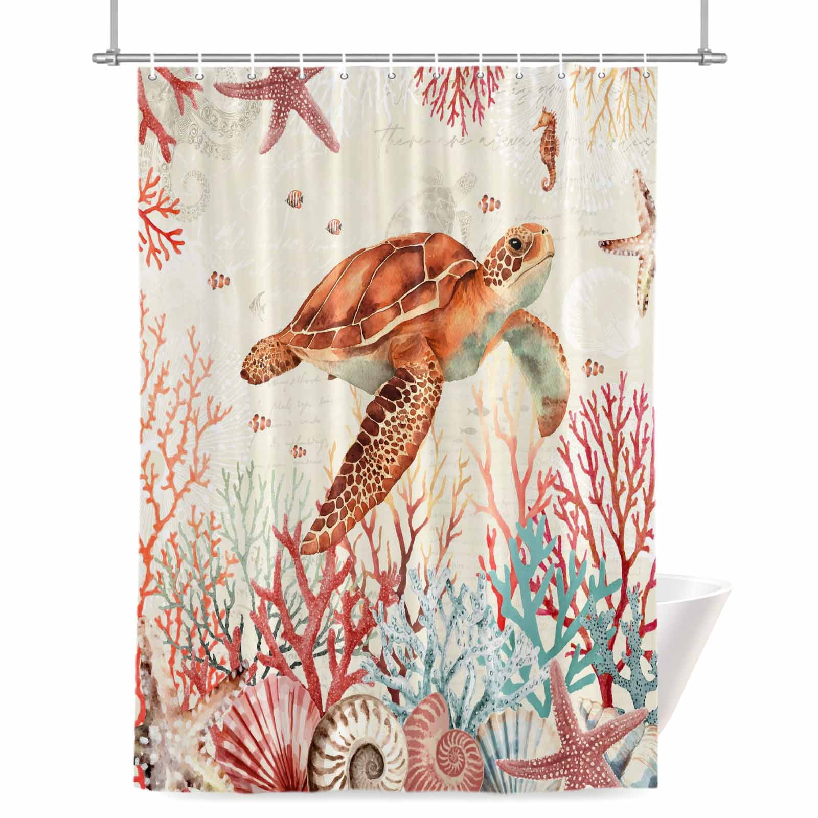 Brown Sea Turtles Shower Curtains for Bathroom, Summer Ocean Red Marine ...