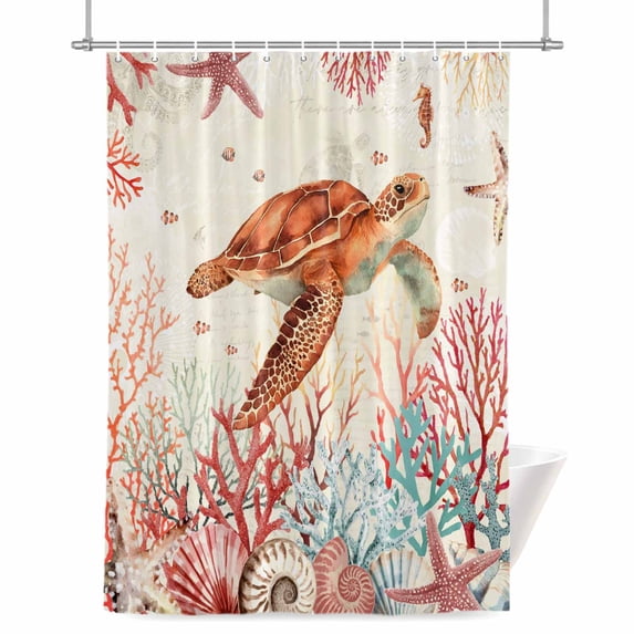 Brown Sea Turtles Shower Curtains for Bathroom, Summer Ocean Red Marine ...