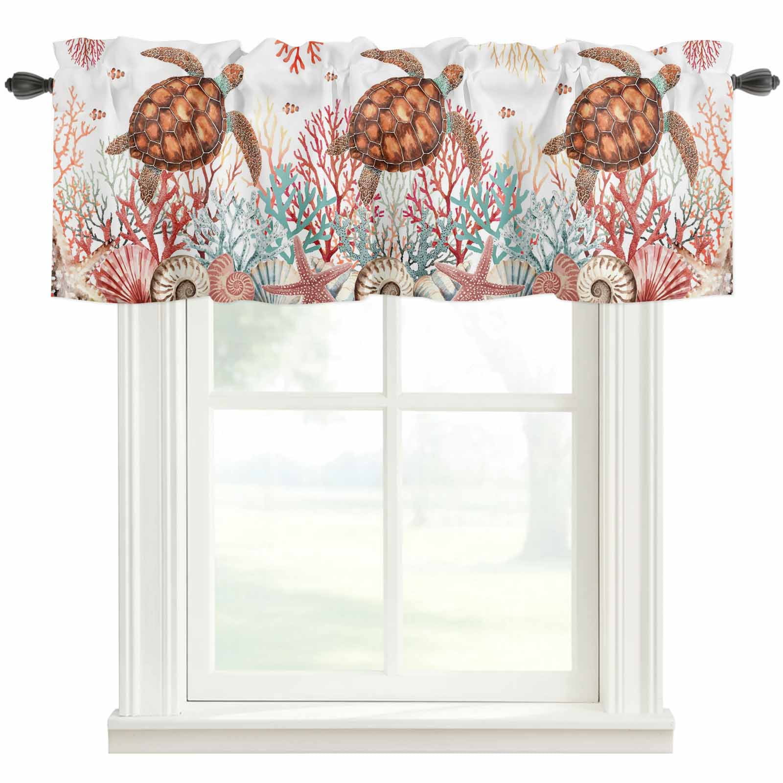 Brown Sea Turtles Valances for Windows Summer Ocean Marine Life Red ...