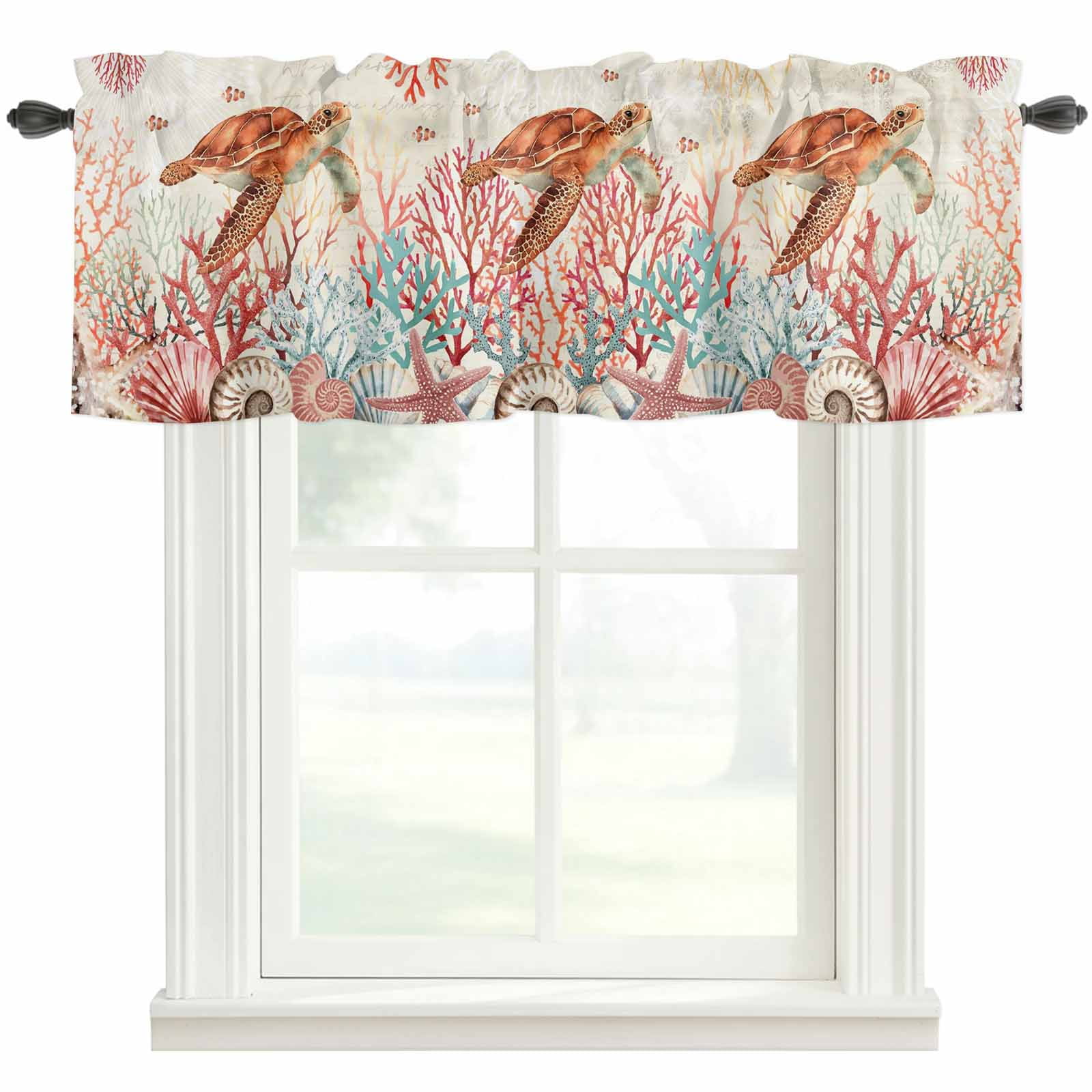 Brown Sea Turtles Valances for Windows Summer Ocean Red Marine Life ...