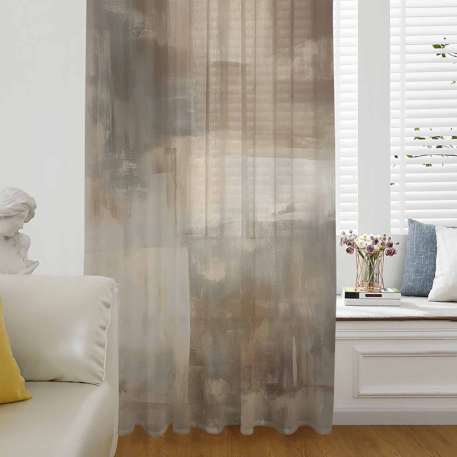 Brown Semi Sheer Curtains Drapes for Living Room, Bedroom, French Doors ...