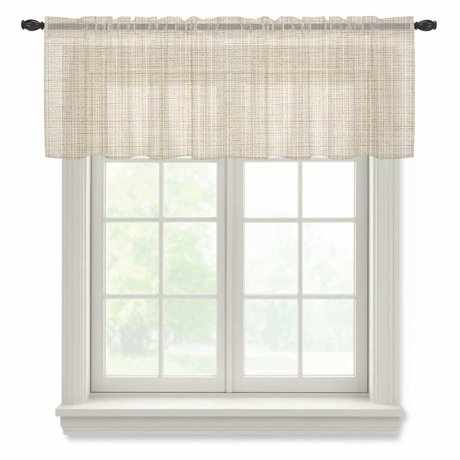 Brown Semi Sheer Valance Curtains Linen Texture Modern Abstract Country ...