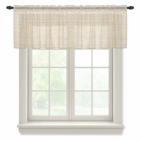 Brown Semi Sheer Valance Curtains Linen Texture Modern Abstract Country ...