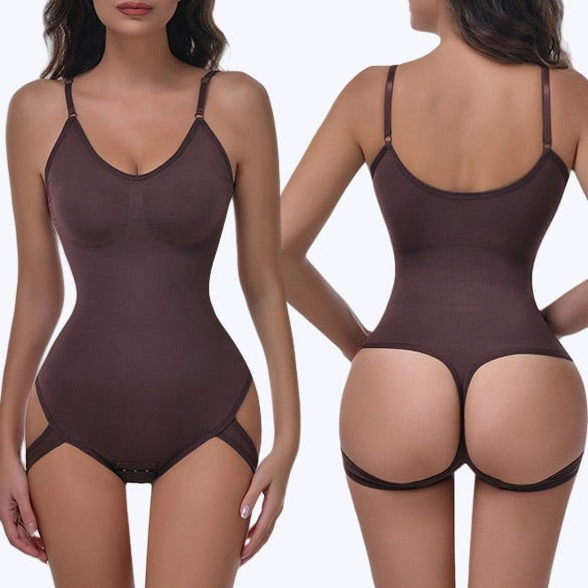 Brown Shapers Women Bodysuit Butt Lifter Sleeve High Stretch Leotard ...