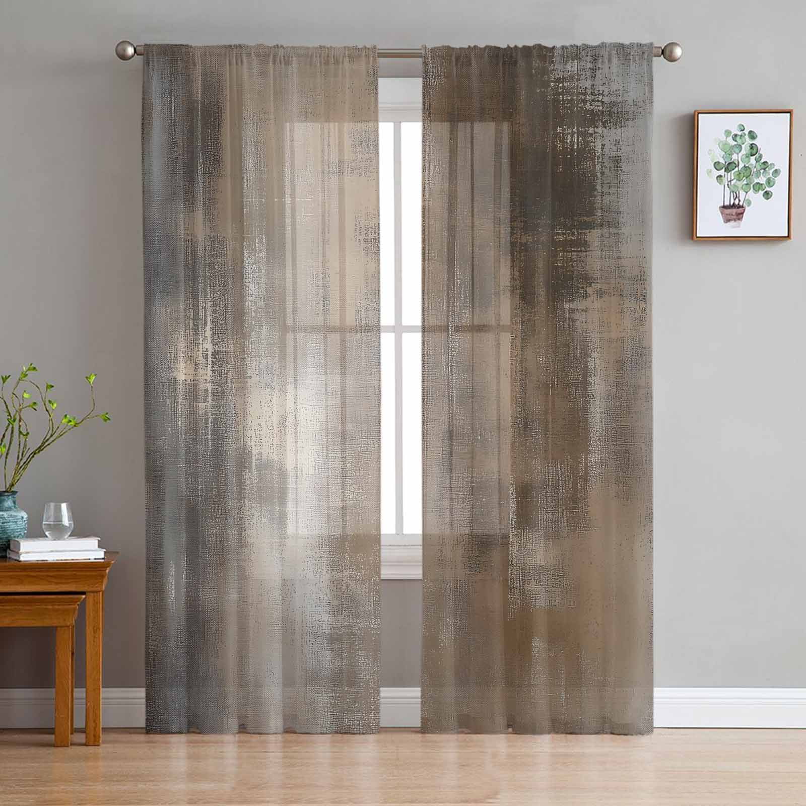 Brown Sheer Curtains 108 Inch Length 2 Panels Set for Living Room ...