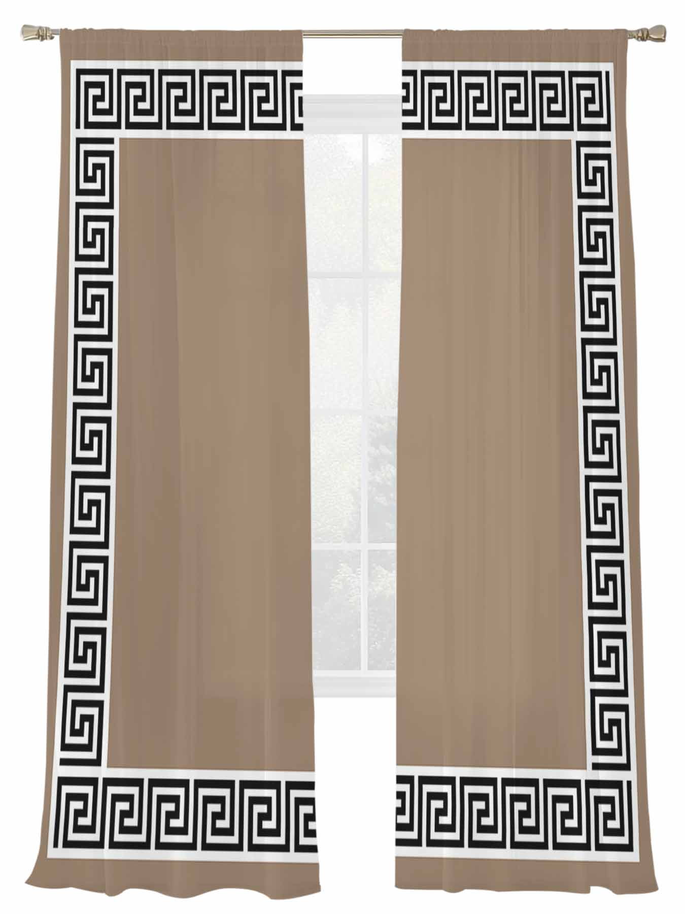 Brown Sheer Curtains 2 Panels Set Greek Chinese Style Sheer Window ...