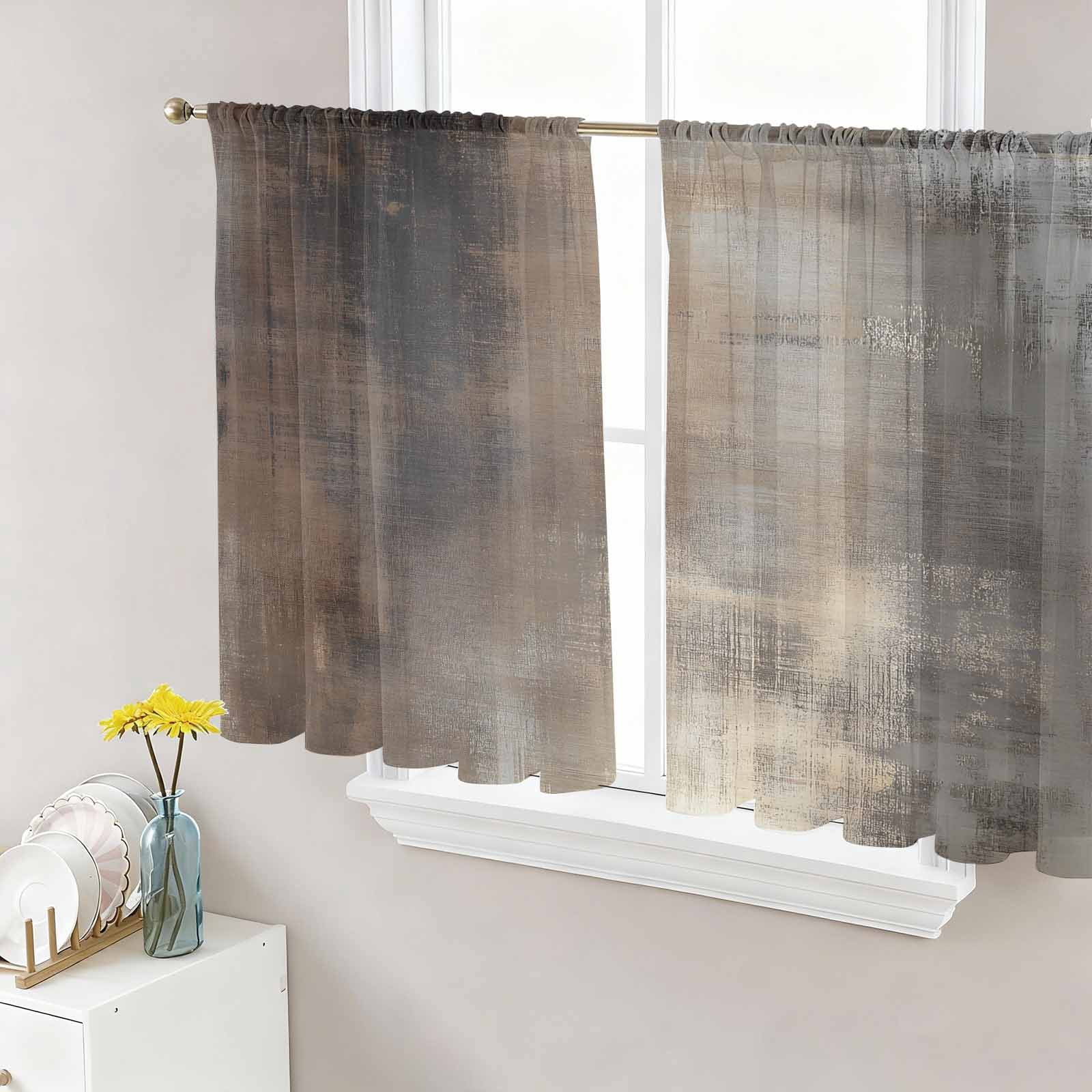Brown Sheer Curtains 45 Inch Length 2 Panels Set, Modern Ombre Oil ...