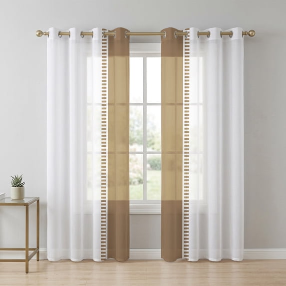 Brown Sheer Curtains 63 Inch Long 2 Panels, Stripes Light Filtering ...