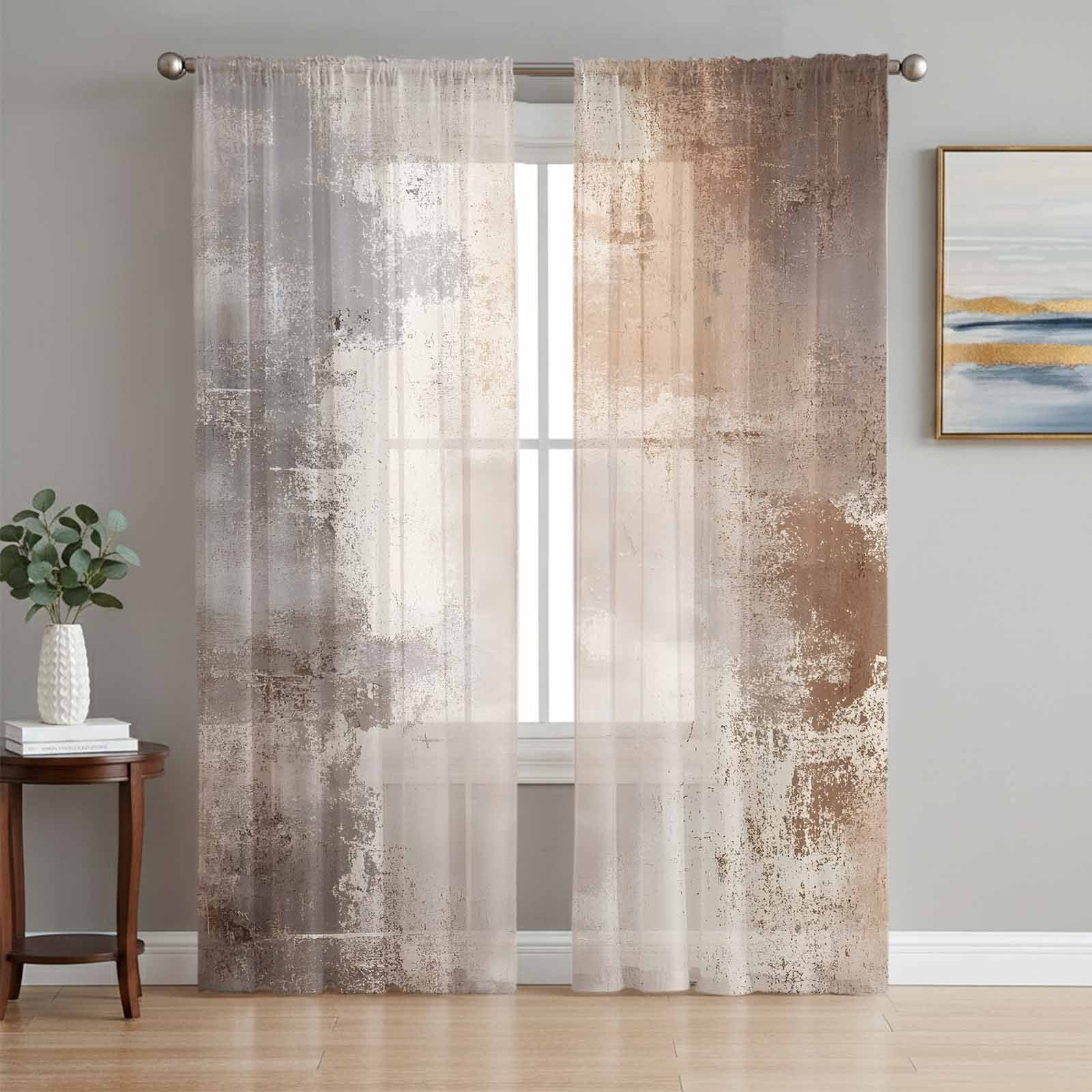 Brown Sheer Curtains 84 Inch Length 2 Panels Set, Modern Contemporary ...