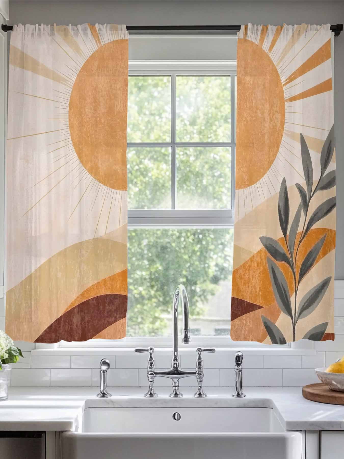Brown Sheer Curtains for Living Room Bedroom Modern Abstract Art Summer ...