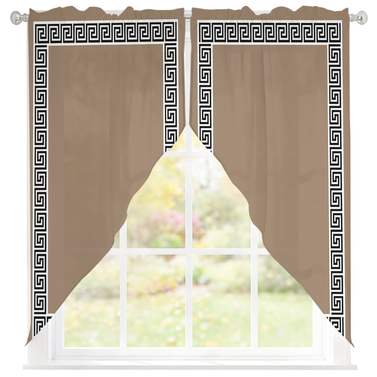 Brown Sheer Curtains Swag Valances for Windows Greek Chinese Style ...