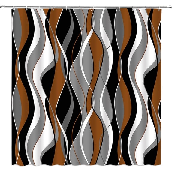 Brown Shower Curtain Abstract Modern Black Gray White Geometric Striped ...