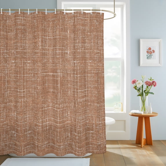 Brown Shower Curtain, Abstract Modern Farmhouse Solid Color Waterproof ...