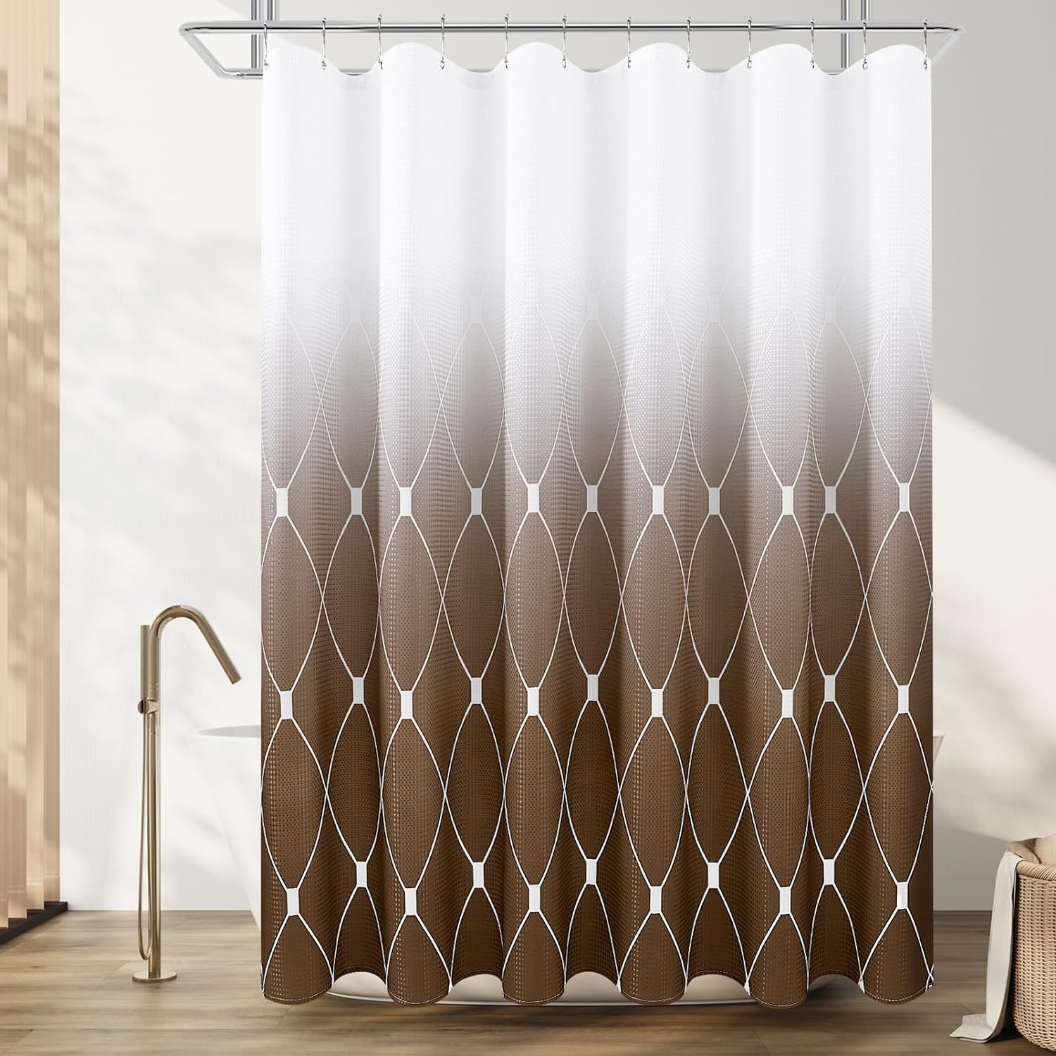 Brown Shower Curtain for Men Brown and White Ombre Waffle Shower ...