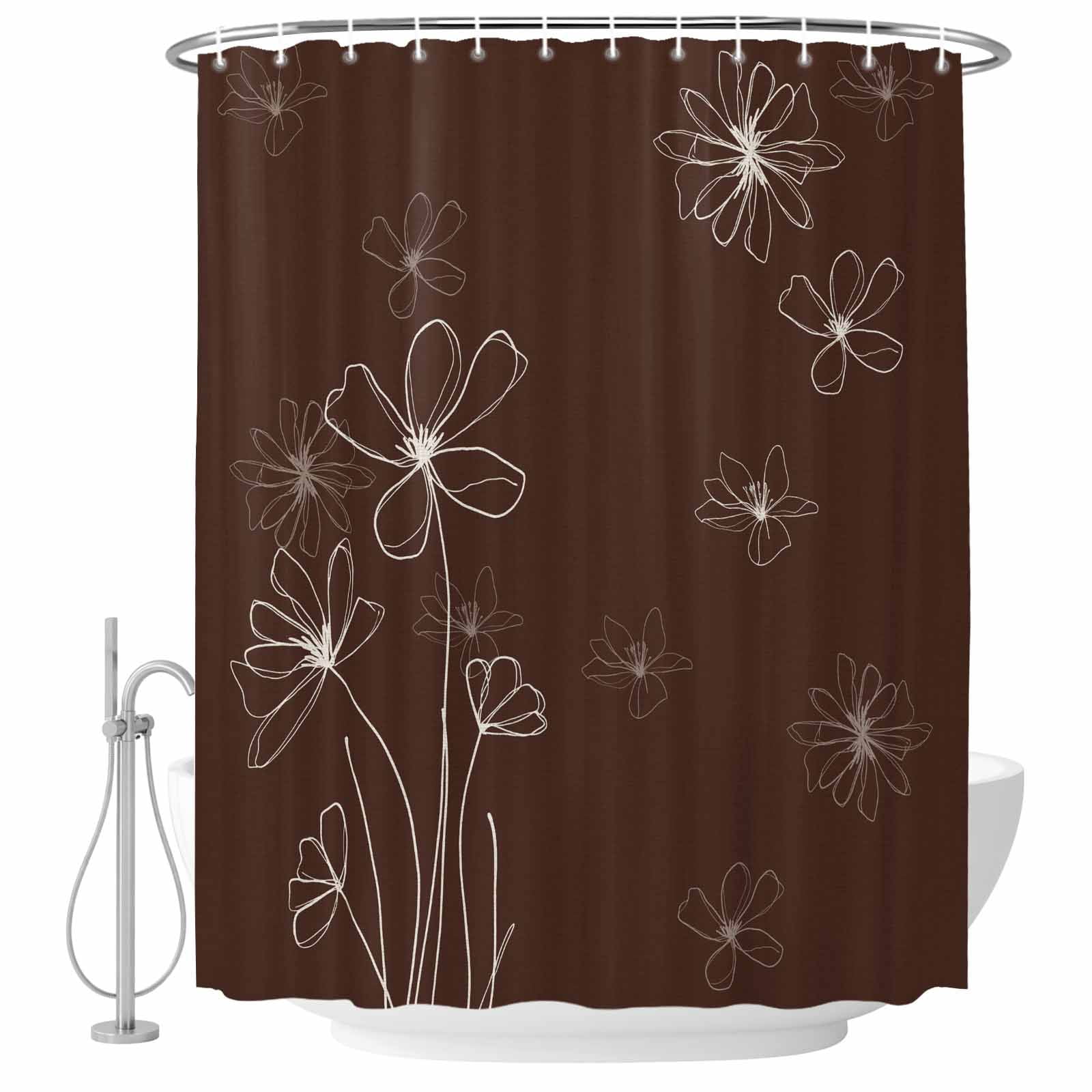 Brown Shower Curtain Set - 48" x 72" Washable Bathtub Curtain with 12 ...