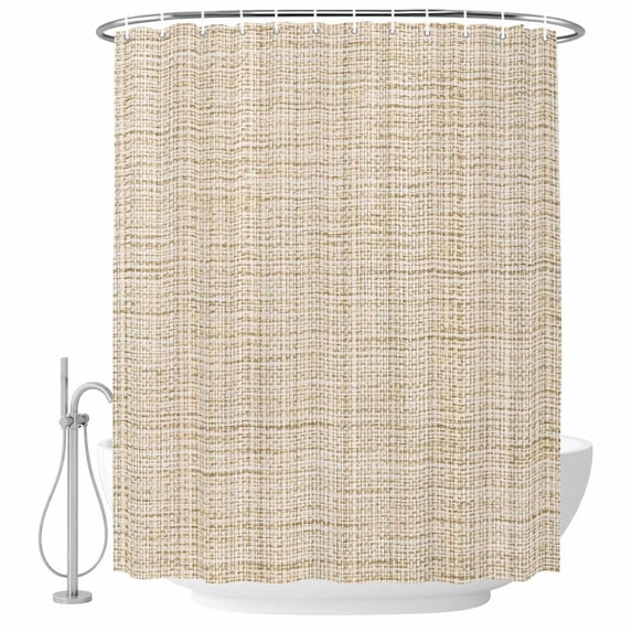 Brown Shower Curtain Set with Hooks, Linen Texture Modern Abstract ...