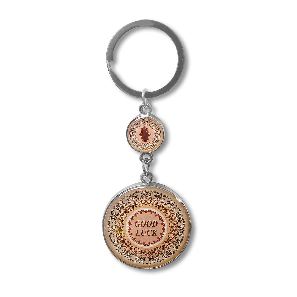 Hamsa Good Luck Keychain with Traveler's Prayer, Brown Silver-Tone, 1.5 ...