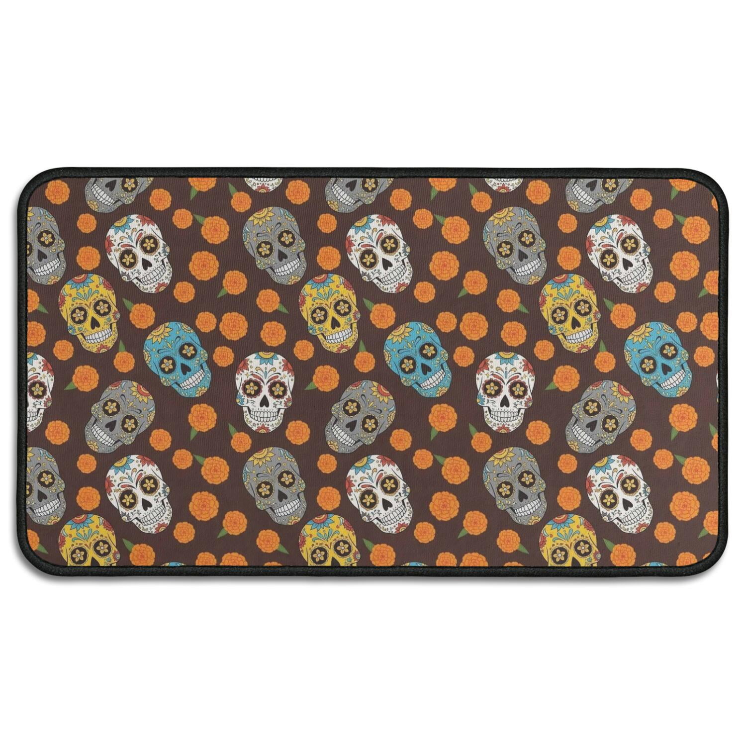 Brown Skull Marigold Pattern Door Rugs,Washable Non Slip Door Mats ...