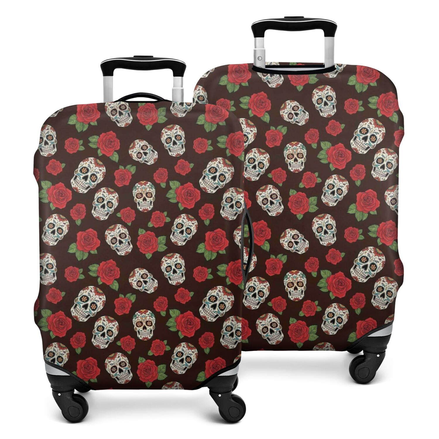 Brown Skull Rose Pattern Luggage Cover Fashion Suitcase Cover Baggage ...