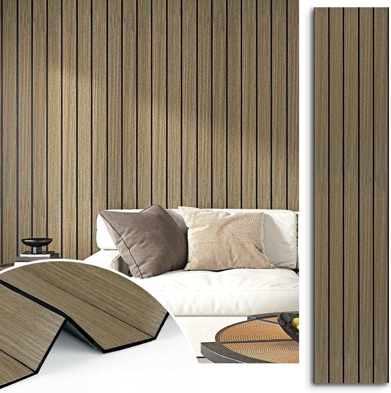 Brown Slat Wall Panel Peel and Stick Acoustic Wall Panels for Bedroom ...