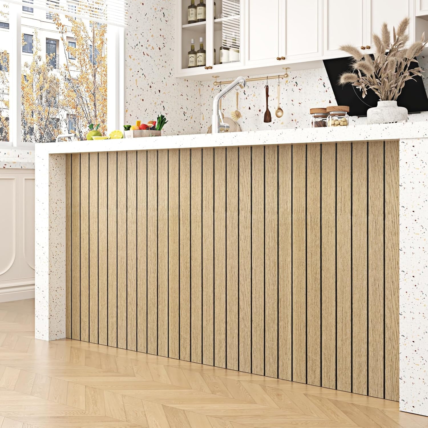 Brown Slat Wall Panel Wallpaper Peel and Self Acoustic Panels for Room ...