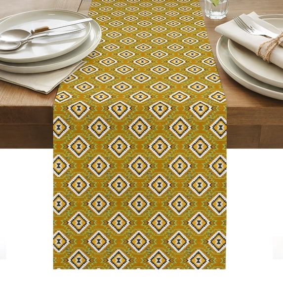 Brown Slate Diamonds Cotton Linen Table Runner Abstract Vintage ...