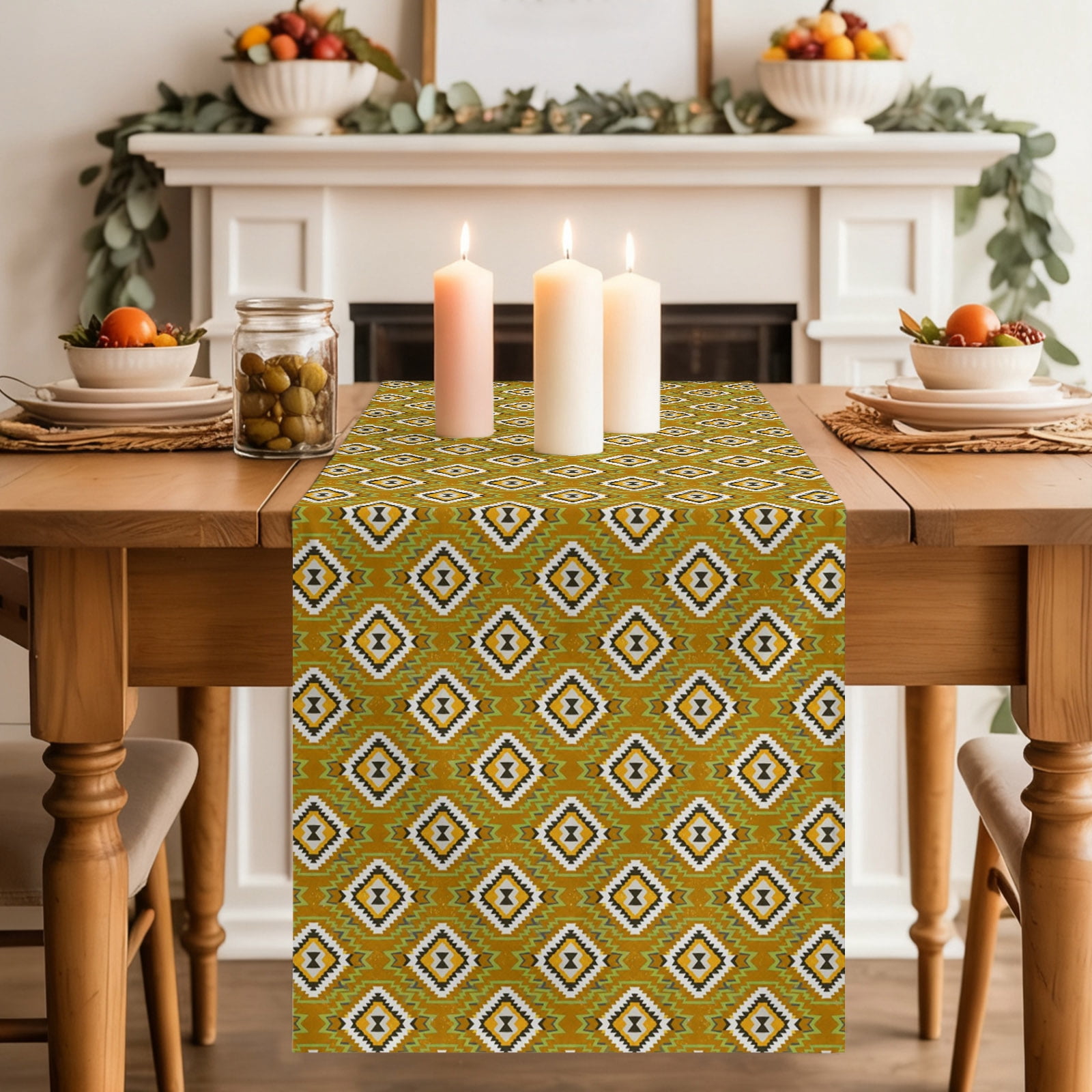 Brown Slate Diamonds Dining Table Runner, Abstract Vintage Minimalist ...