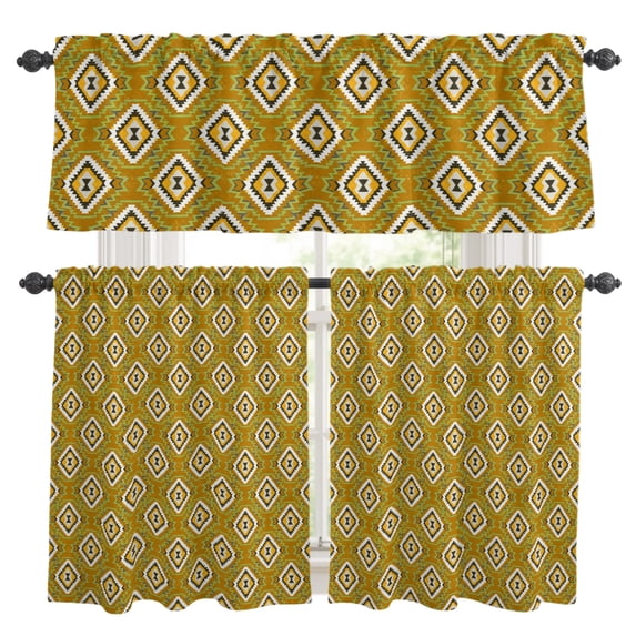 Brown Slate Diamonds Kitchen Curtains Set for Windows, Abstract Vintage ...