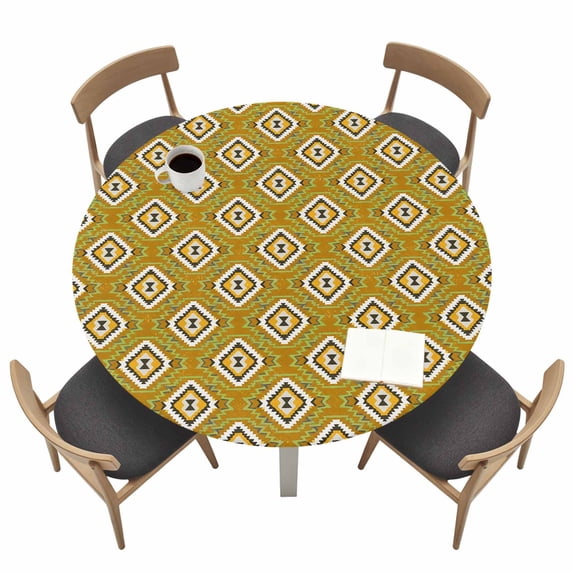 Brown Slate Diamonds Round Fitted Table Cover Abstract Vintage ...