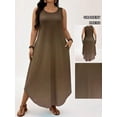 Brown Sleeveless Round Neck Gradient Maxi Dress With Side Pockets For ...