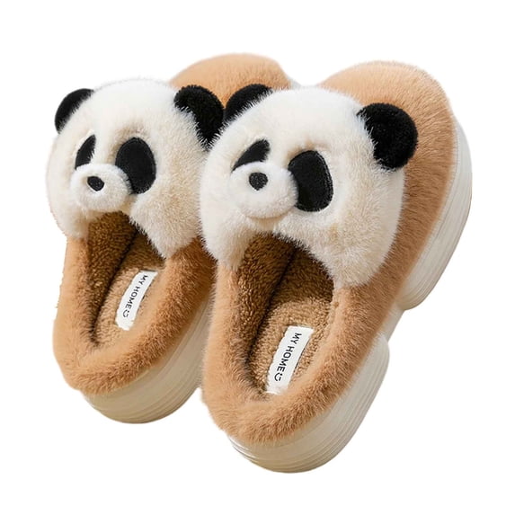 Brown Slippers For Women Fleece Lined Thick Sole Cute Cat Design Indoor ...