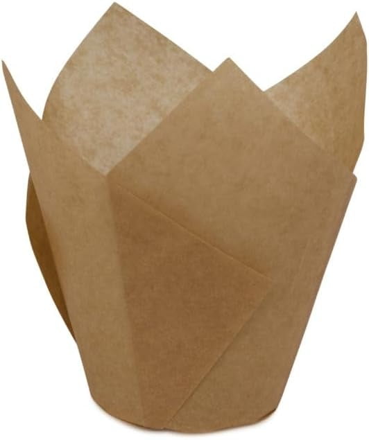 Brown Small Tulip Baking Cups – Eco-Friendly, Grease-Proof Cupcake ...