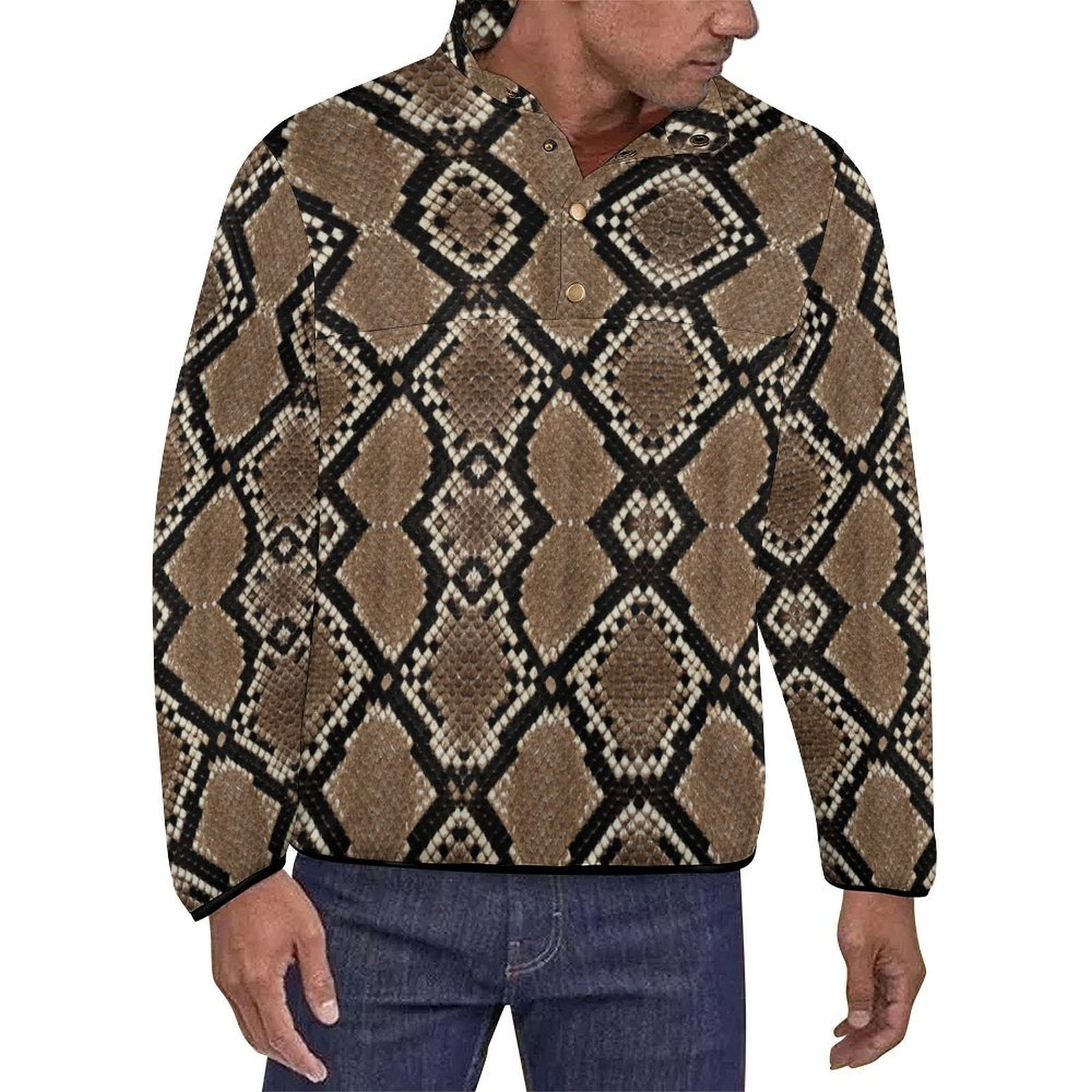 Brown Snake Pattern Men's Stand Collar Sweater Long Sleeve Clothing ...