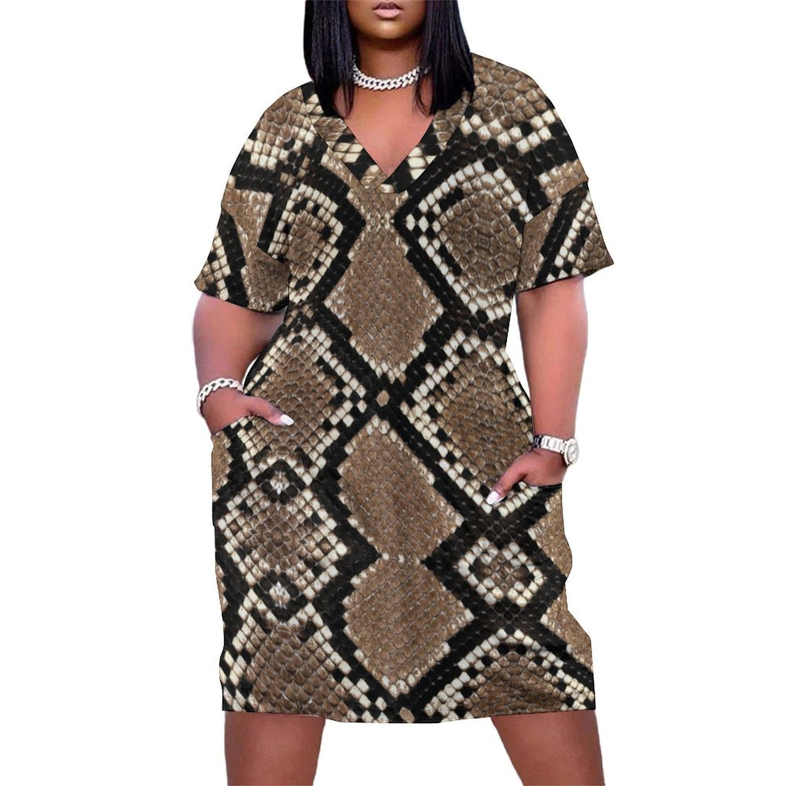 Brown Snake Pattern Summer Dresses for Women Plus Size Sundress Short ...
