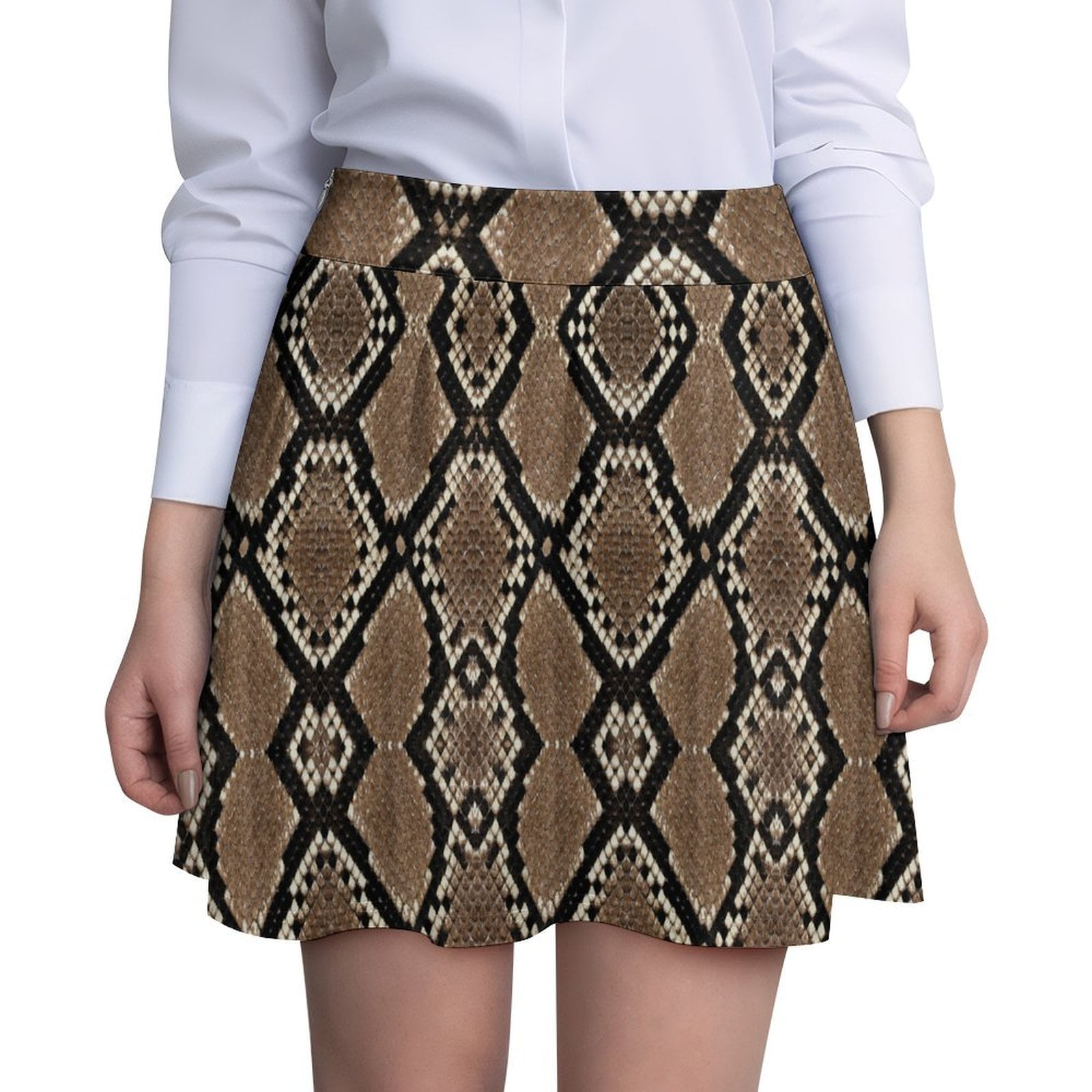 Brown Snake Pattern Women's Casual Mini Skirt Invisible Zipper Summer ...