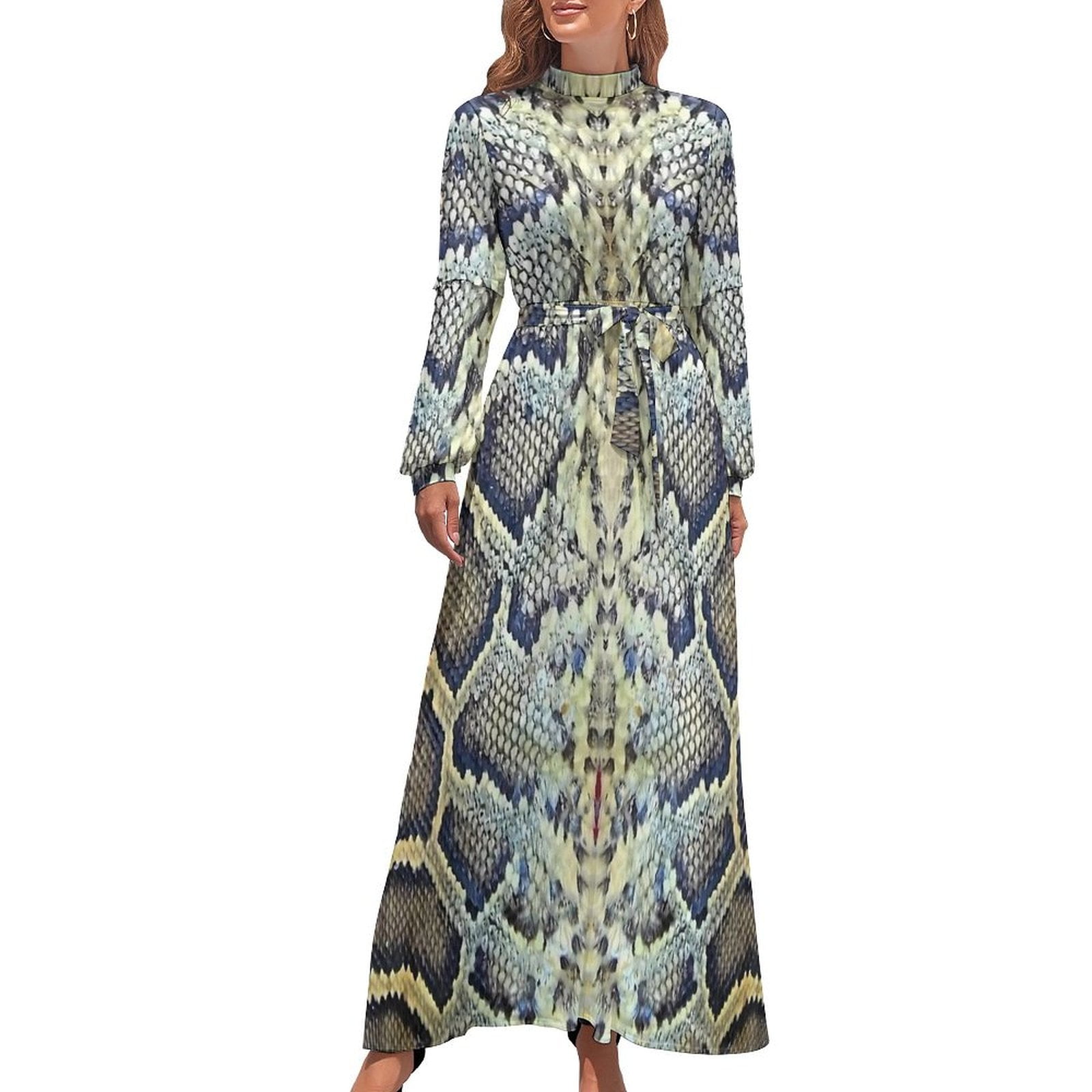 Brown Snake Print Dress Modern Maxi Dress Streetwear Beach Long Dresses ...