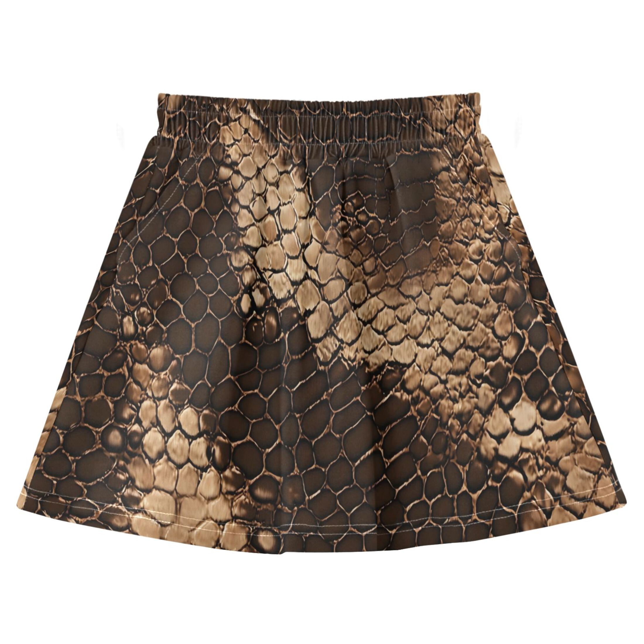 Brown Snake Skin Pattern Cotton Skirt Built-in Liner Elastic A-Line ...