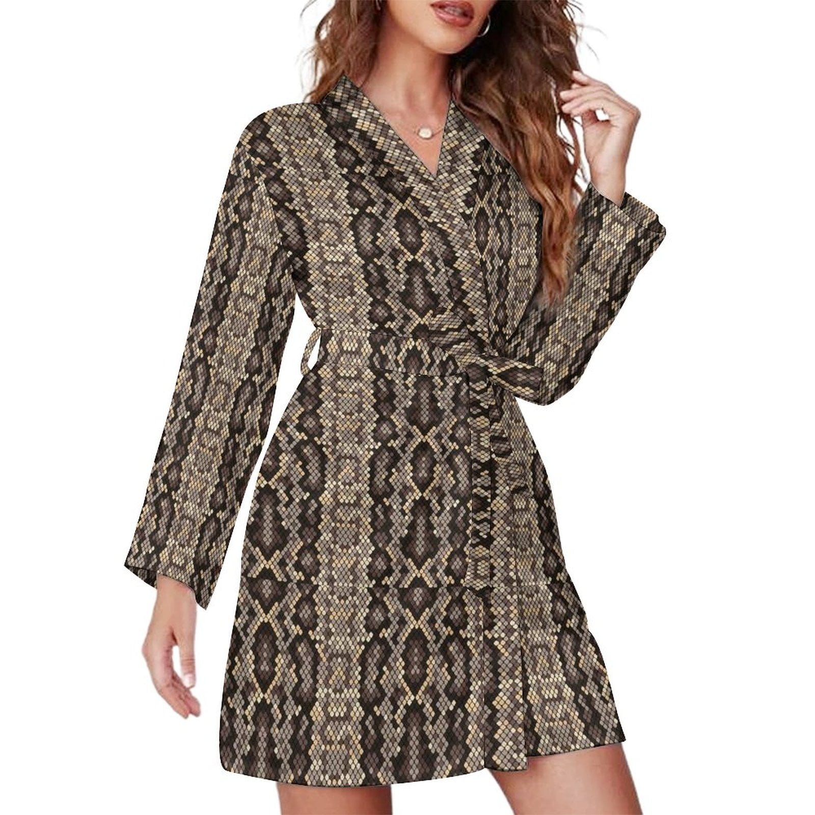 Brown Snakes Print Pajama Robe V Neck Animal Print Custom Sleepwear ...