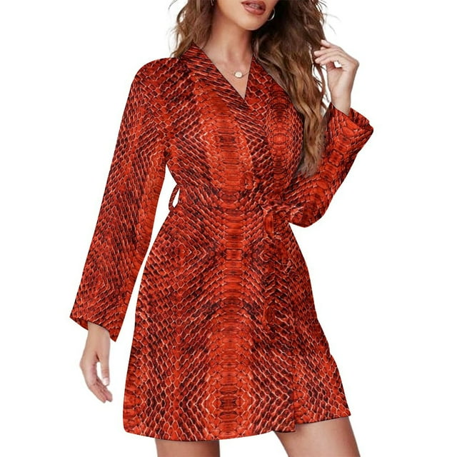 Brown Snakes Print Pajama Robe V Neck Animal Print Custom Sleepwear ...