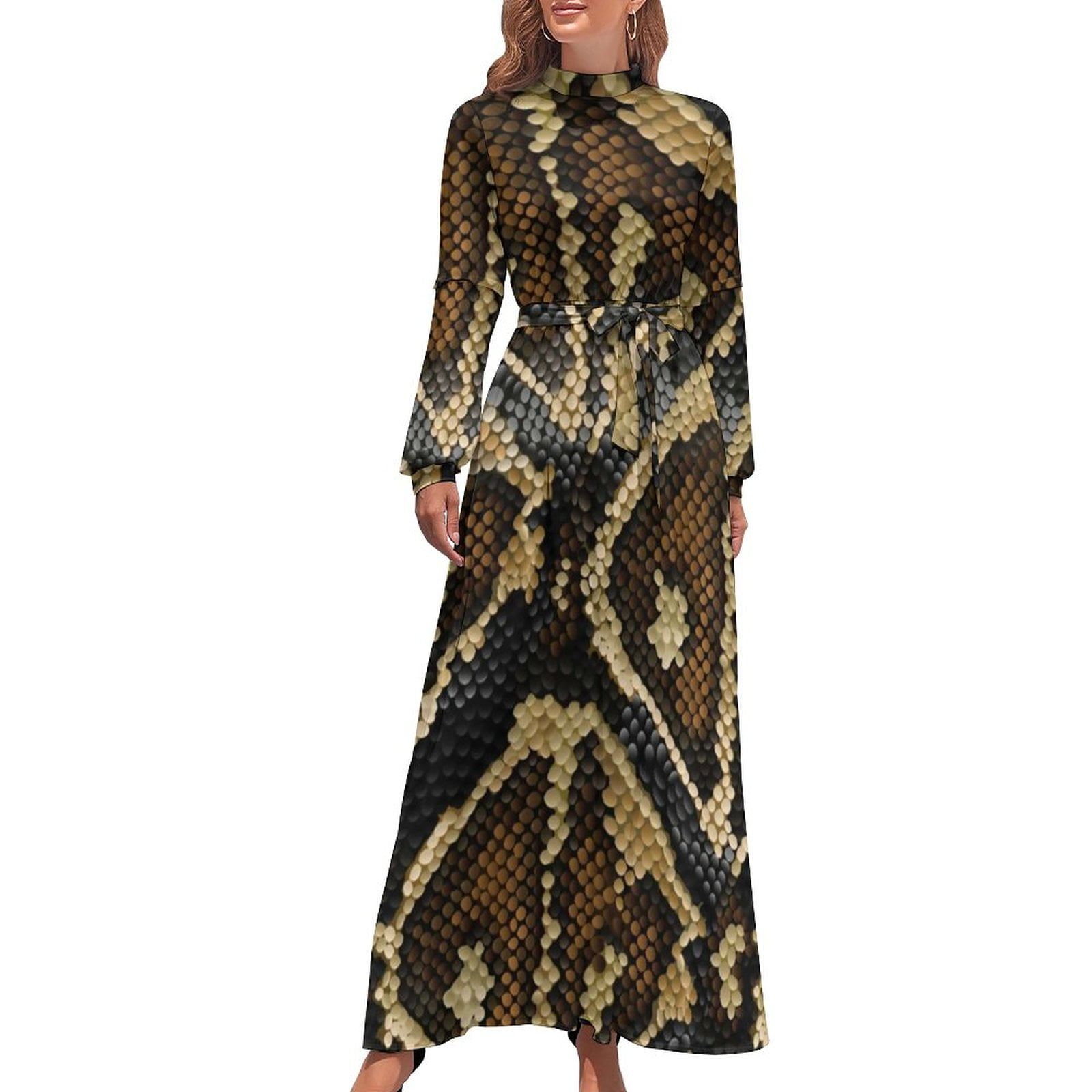 Brown Snakeskin Dress Animal Print Simple Bohemia Dresses Women Long ...