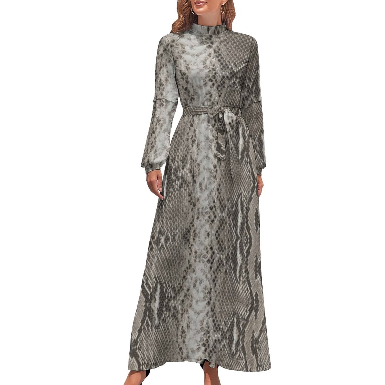 Brown Snakeskin Dress Animal Print Simple Bohemia Dresses Women Long ...