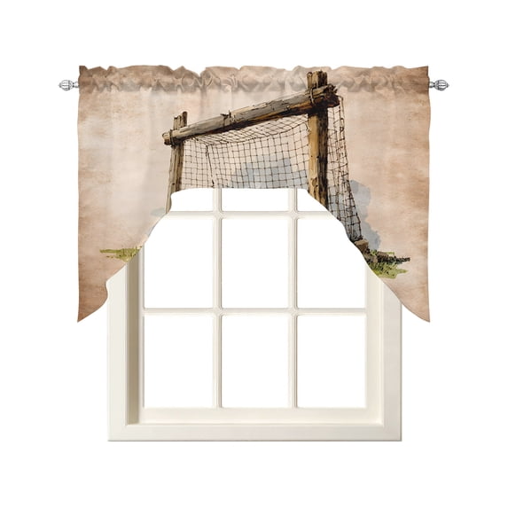 Brown Soccer Field Kitchen Swag Valances for Windows, Vintage Wooden ...