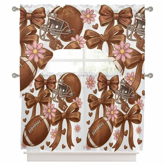 Brown Soccer Kitchen Curtains Swag Valance and Tier Curtains Set 24 ...