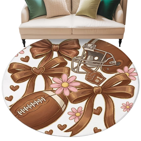 Brown Soccer Round Rug 7ft Washable Circle Rugs Non Slip Retro Football ...