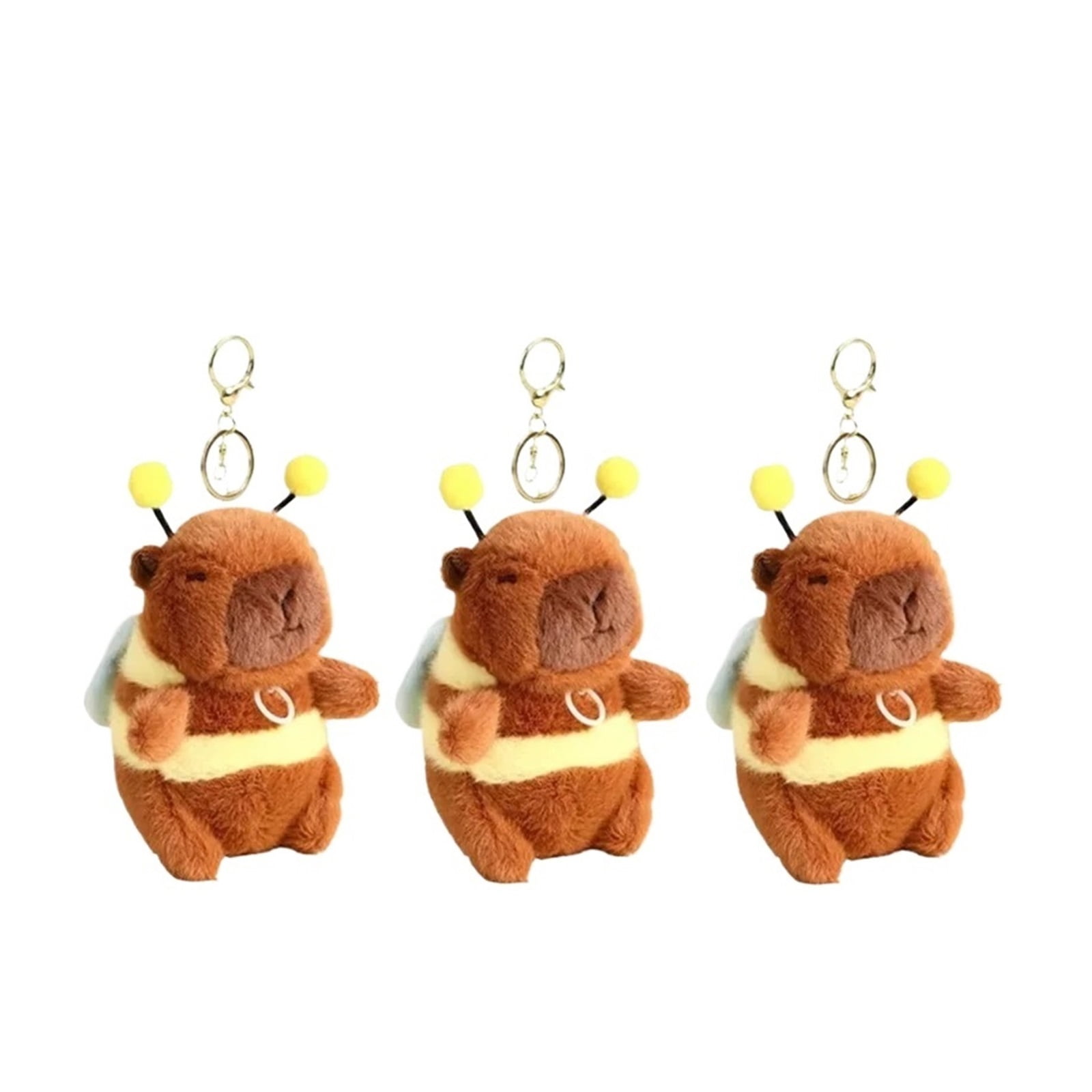 Brown Soft Capybara Key Ring Cross Dressing Funny Plush Bee Pendant Fur ...