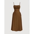 Brown Solid Ruched Bust Tie-Side Cami Midi Dress For Women - Walmart.com